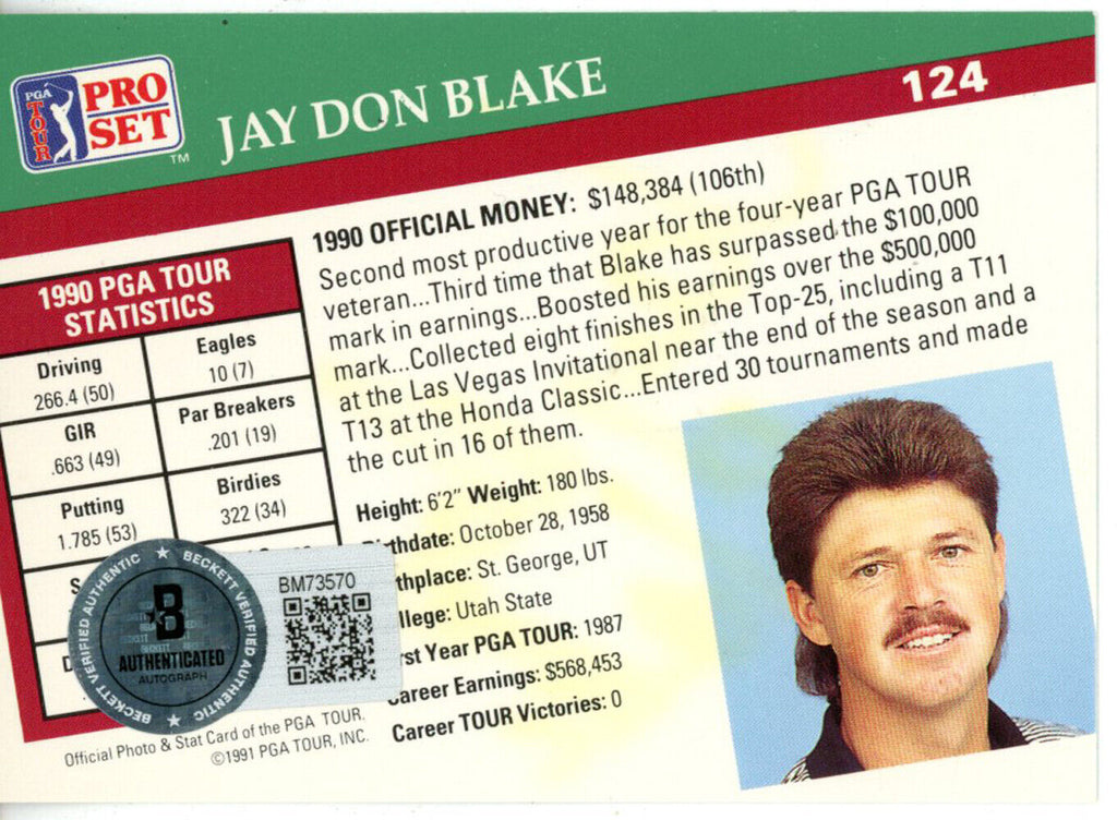 Jay Don Blake Autographed 1991 Pro Set #124 Trading Card Beckett 44836 – Super Sports Center