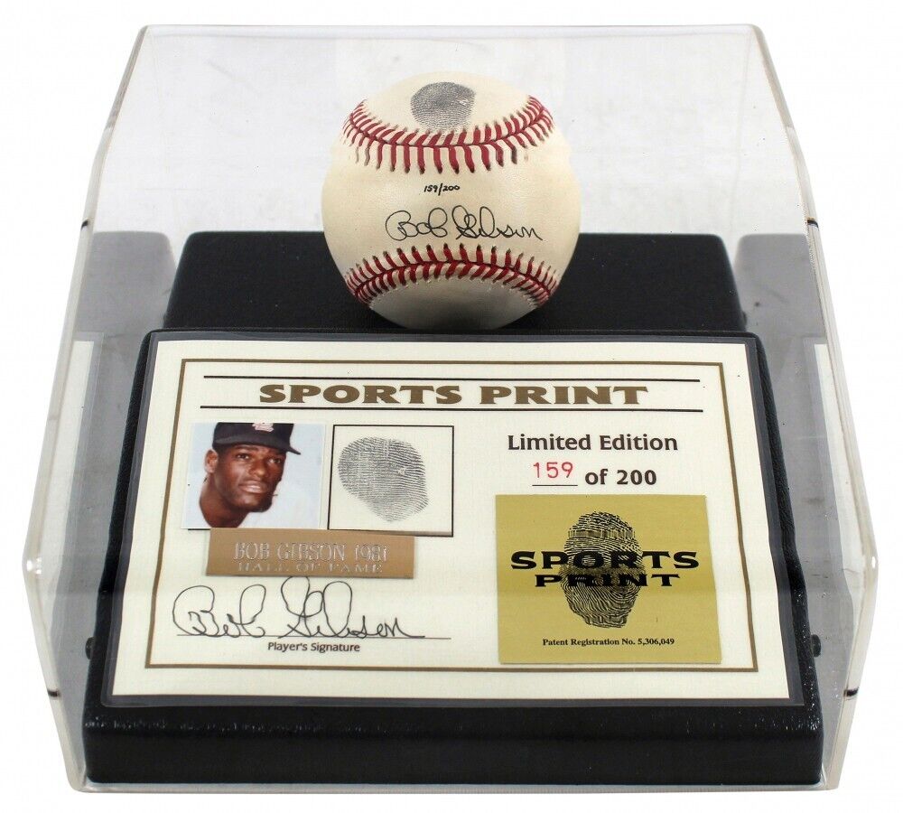 Bob Gibson Signed LE ONL Baseball w/ Thumbprint & Display Case / Becke – Super Sports Center