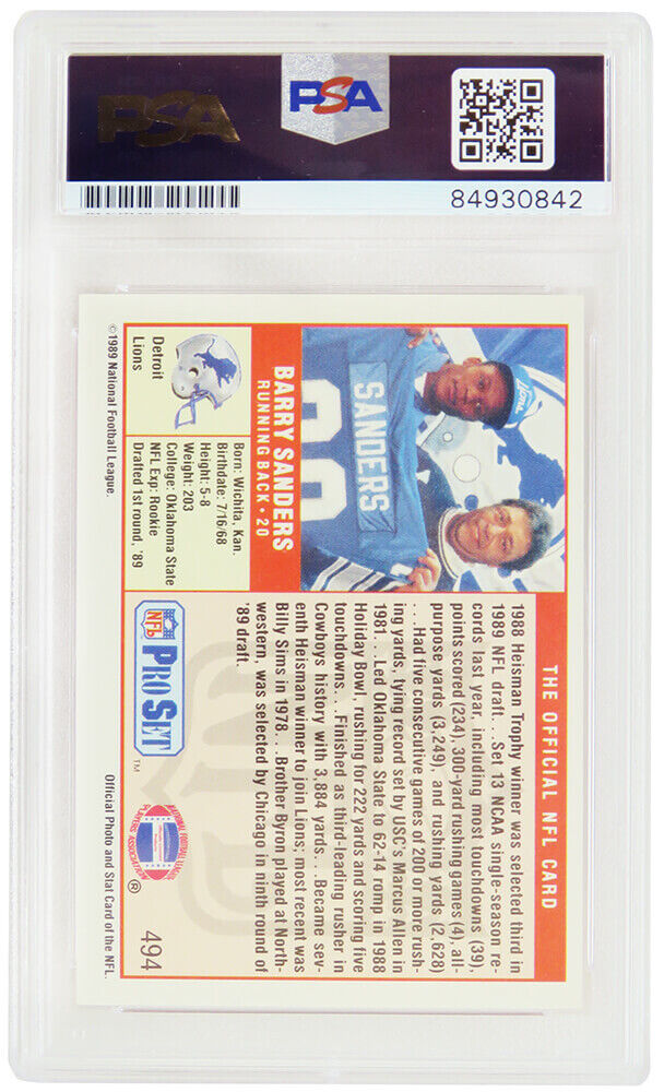 Barry Sanders Signed 1989 Pro Set Football Rookie Card #494 - (PSA Enc ...