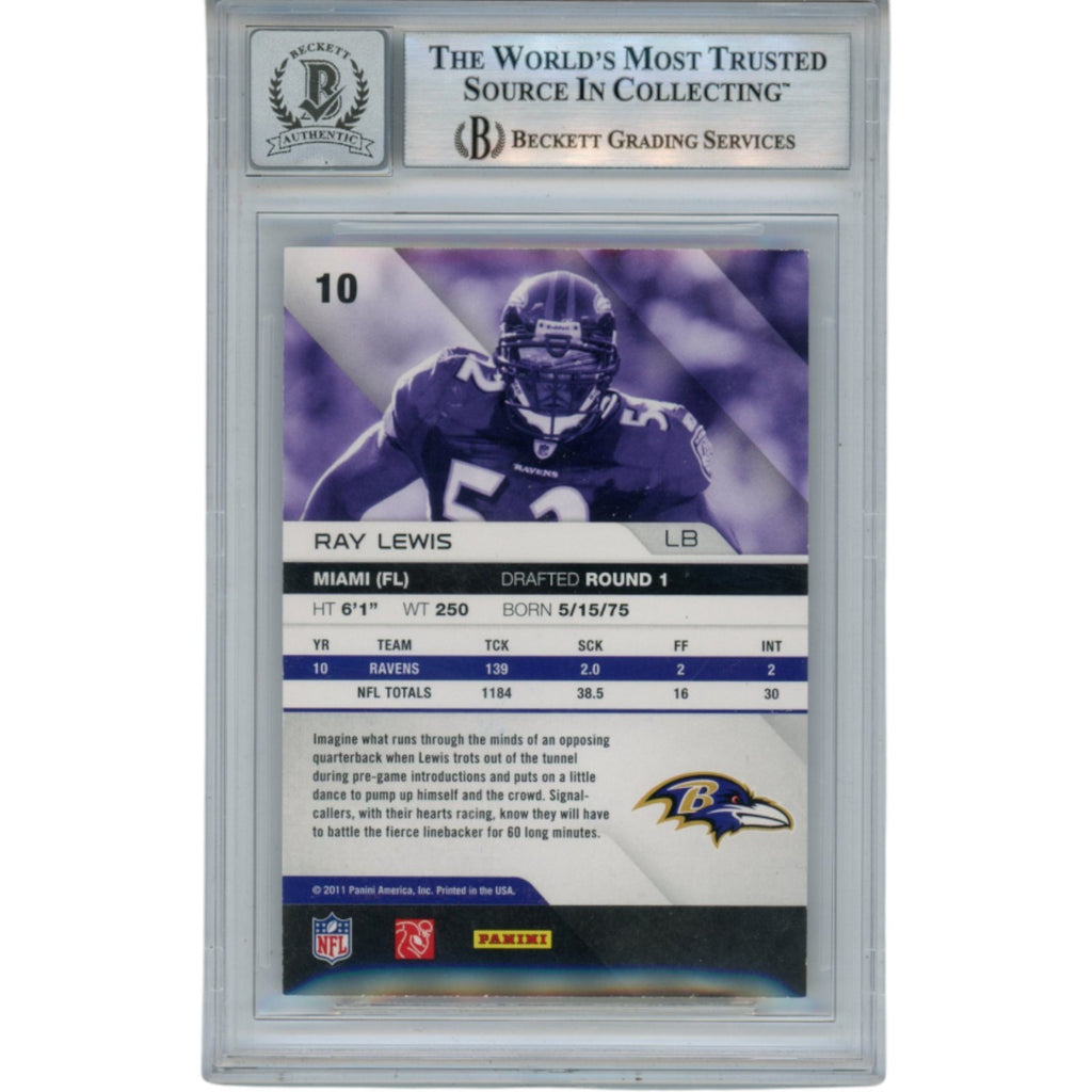 Ray Lewis Autographed 2011 Panini Absolute #10 Trading Card Beckett 52 ...