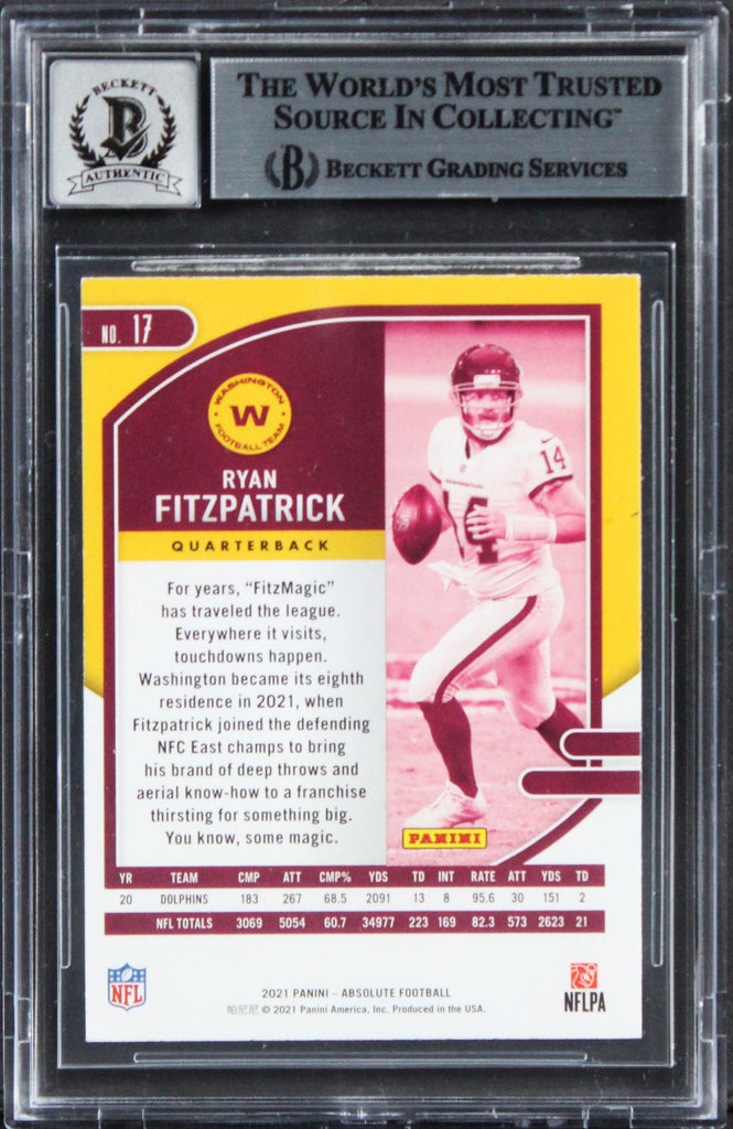 Commanders Ryan Fitzpatrick Signed 2021 Absolute #17 Card Auto 10! BAS ...