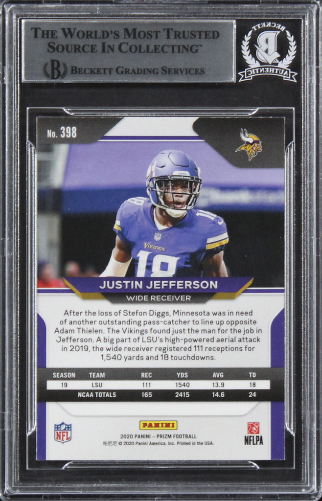 Vikings Justin Jefferson Authentic Signed 2020 Panini Prizm #398B Card ...
