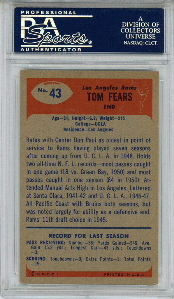Tom Fears Autographed/Signed 1955 Bowman #43 Trading Card PSA Slab 437 ...