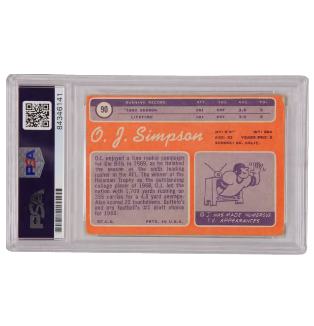 O.J. Simpson Signed 1970 Topps Inscribed "#1 Pick HOF 85" - PSA Authen ...