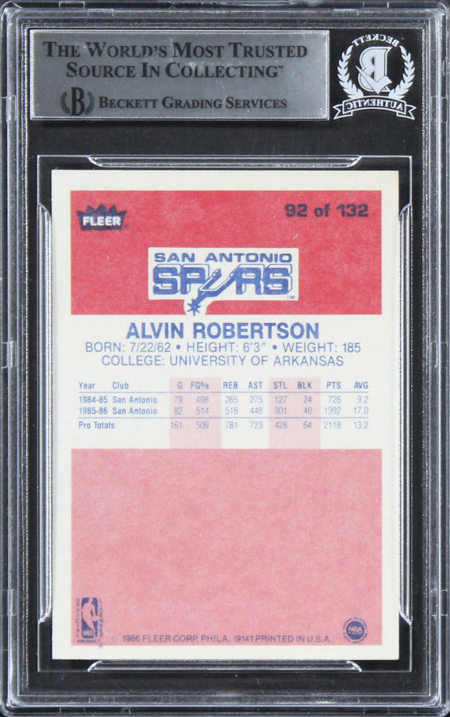 Spurs Alvin Robertson "4x All-Star" Signed 1986 Fleer #92 Card BAS Sla ...