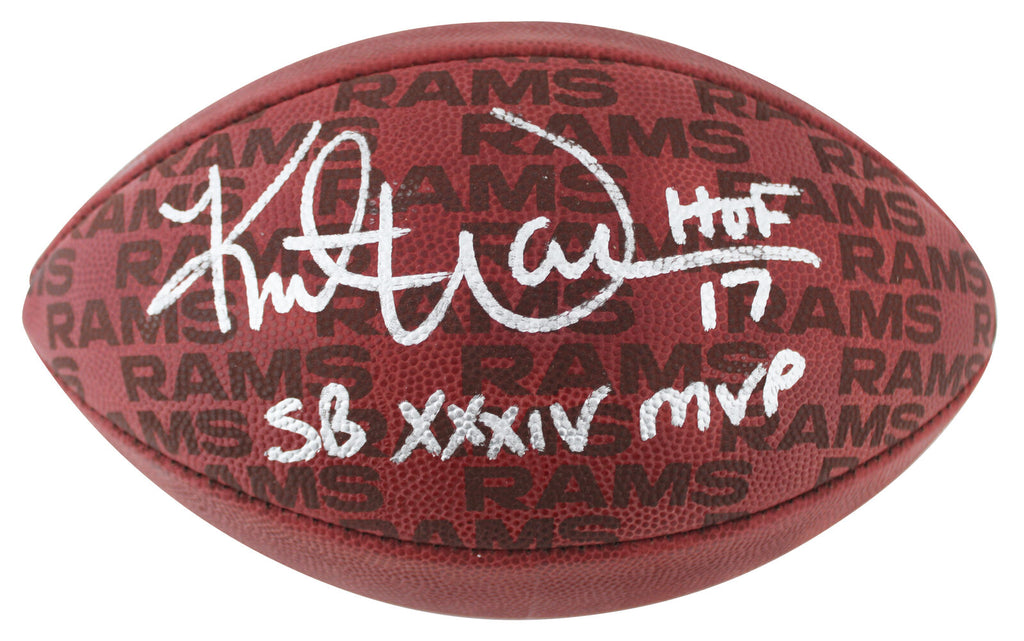 Rams Kurt Warner "2x Insc" Signed "Duke" Team Showcase Football W/ Cas ...
