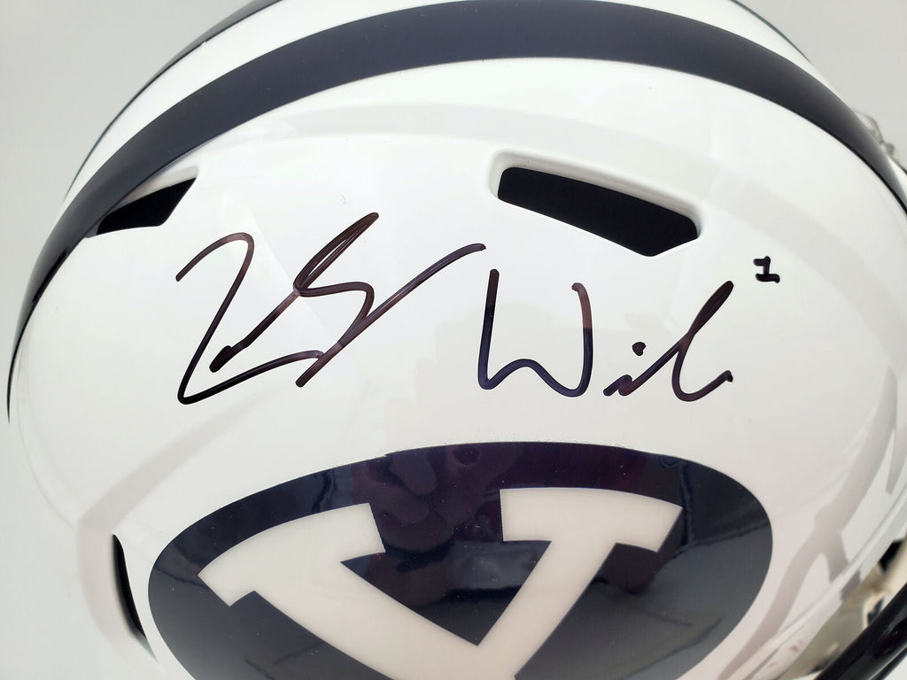 ZACH WILSON AUTOGRAPHED BYU WHITE FULL SIZE REPLICA SPEED HELMET BECKE ...