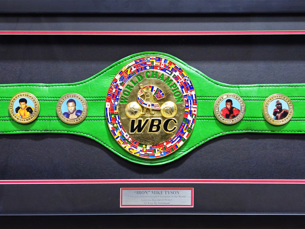 MIKE TYSON AUTOGRAPHED FRAMED WBC WORLD CHAMPIONSHIP GREEN BELT BECKET ...
