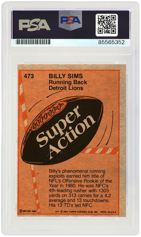 Billy Sims Signed Detroit Lions 1981 Topps Super Action Football Card ...