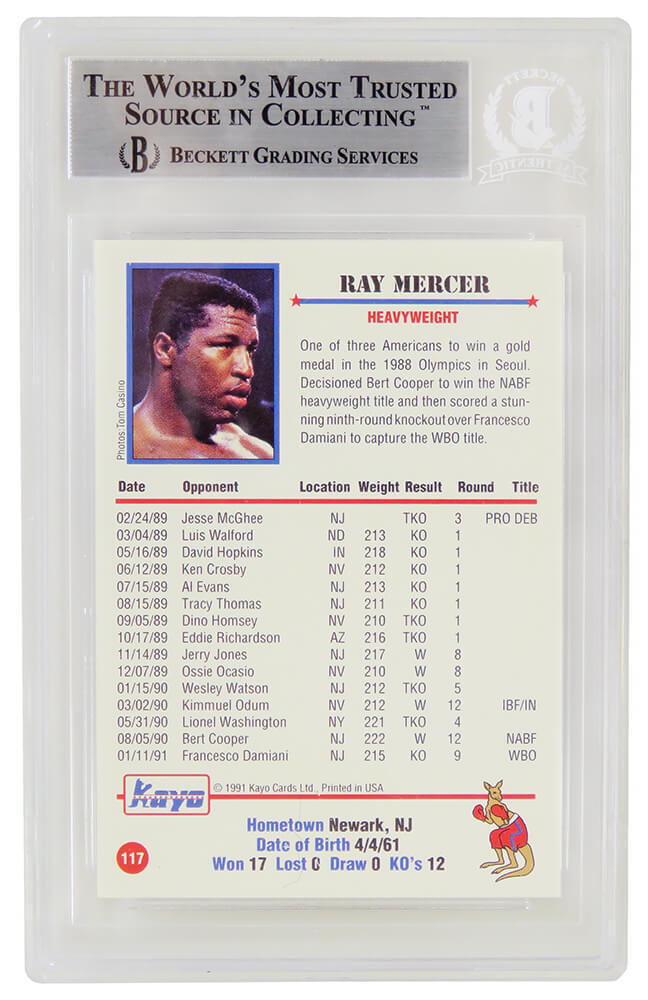 Ray Mercer Autographed 1991 Kayo Boxing Trading Card #117 - BECKETT ...