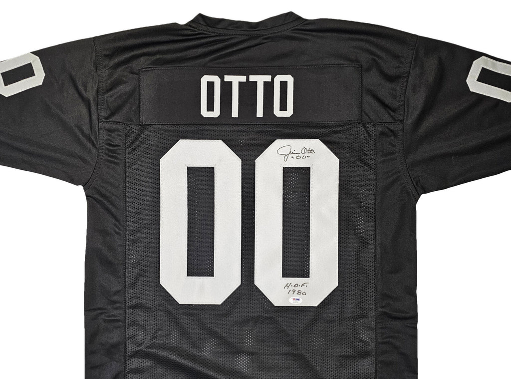 OAKLAND RAIDERS JIM OTTO AUTOGRAPHED BLACK JERSEY "HOF 1980" PSA/DNA 2 ...