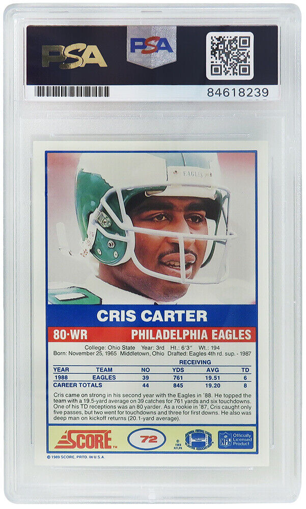 Cris Carter autographed 1989 Score Rookie Football Card #73 (PSA- Auto ...