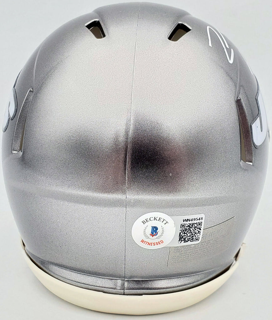 ZACH WILSON AUTOGRAPHED JETS FLASH SILVER SPEED MINI HELMET BECKETT QR ...