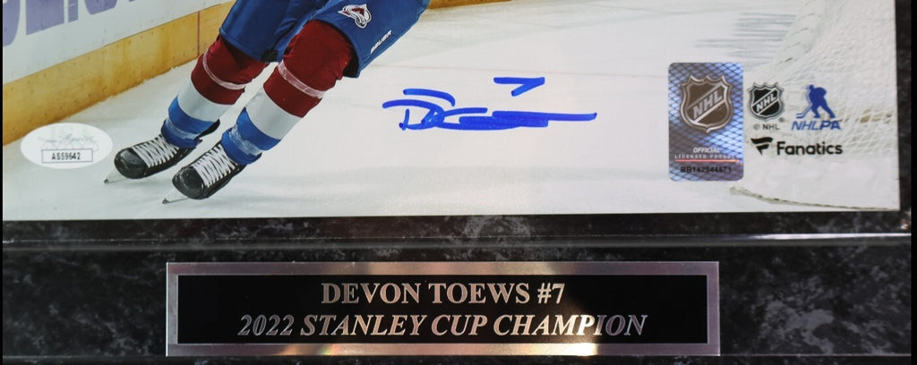 Devon Toews Autographed Colorado Avalanche 8x10 Photo with Plaque JSA ...