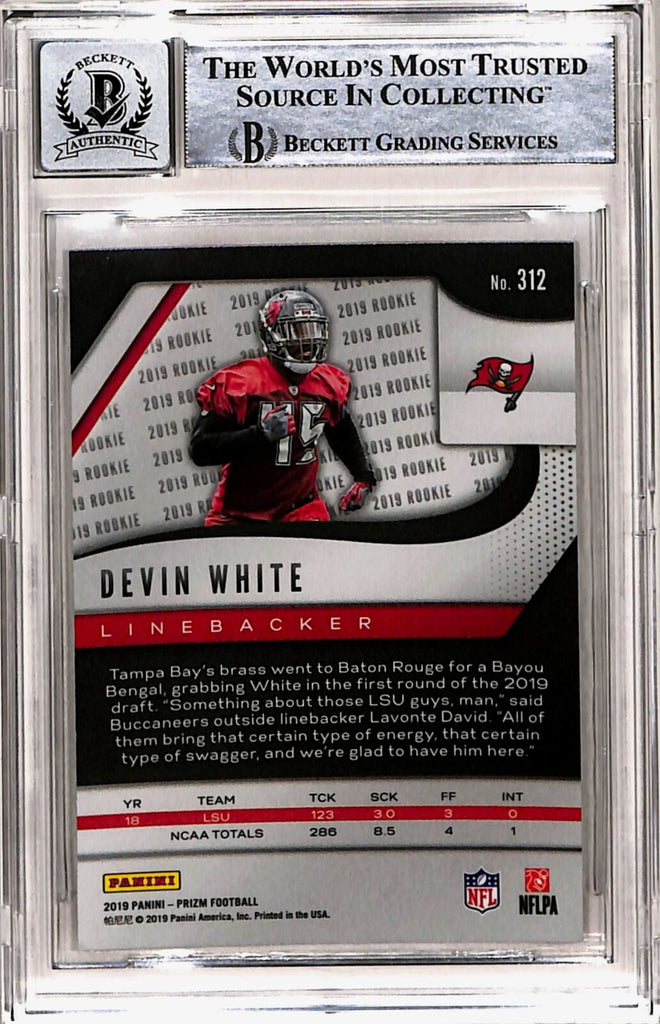 Devin White Signed 2019 Panini Prizm #312 Card Grade 10 Auto Slab Beck ...