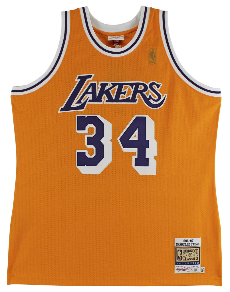 Shaquille O'Neal "HOF 16" Signed Yellow M&N 1996-97 HWC Authentic Jers ...