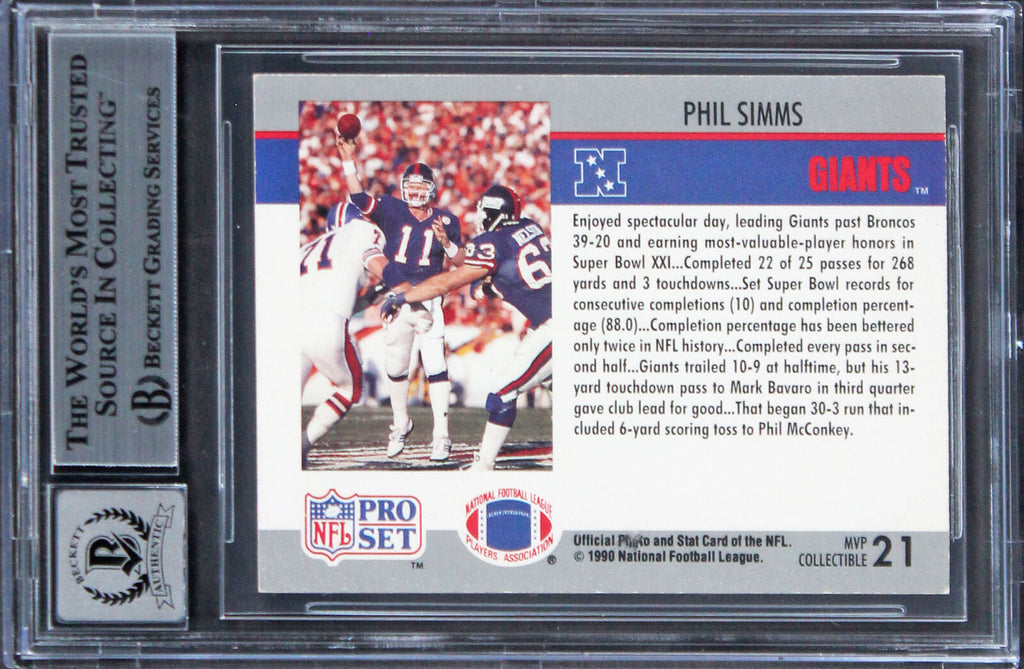 Giants Phil Simms Signed 1990 Pro Set Super Bowl MVP's #21 Card Auto 1 ...