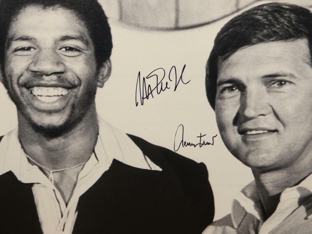 Magic Johnson Jerry West Autographed Lakers16x20 B/W Photo- JSA Witnes ...