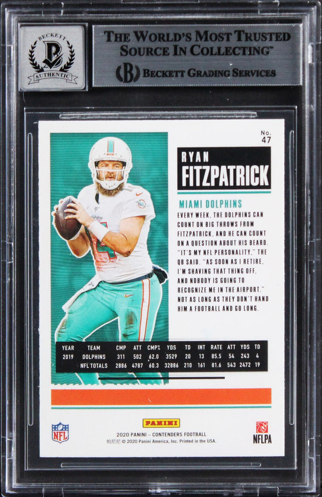 Dolphins Ryan Fitzpatrick Signed 2020 Panini Contend #47 Card Auto 10 ...