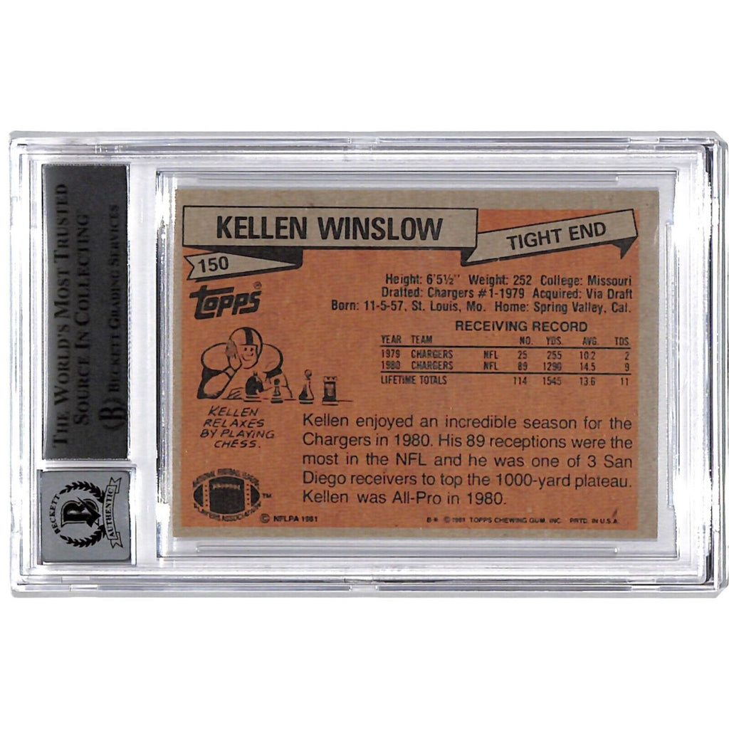 Kellen Winslow Signed 1981 Topps #150 Card Grade 10 Auto Slab BAS 4455 ...