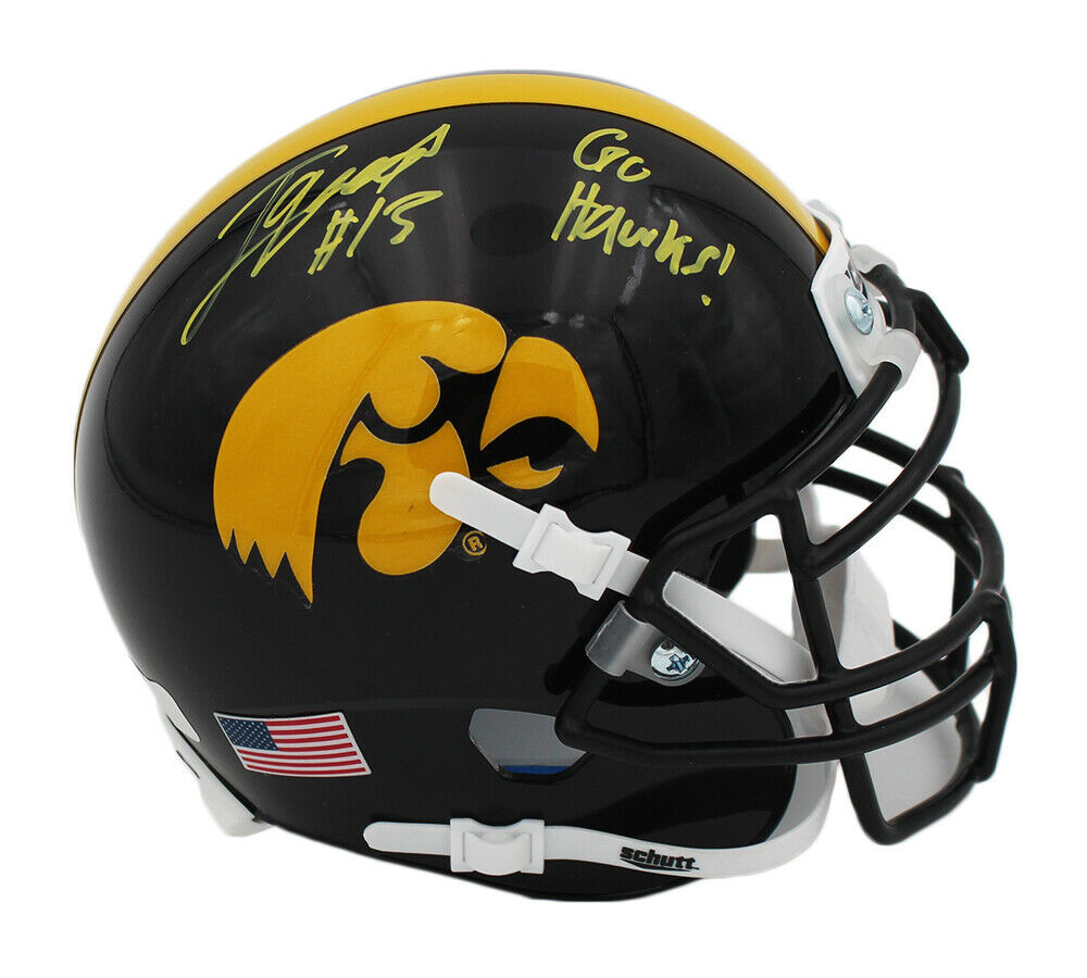 Tyler Goodson Signed Iowa Hawkeyes Schutt Black NCAA Mini Helmet-Go Ha ...