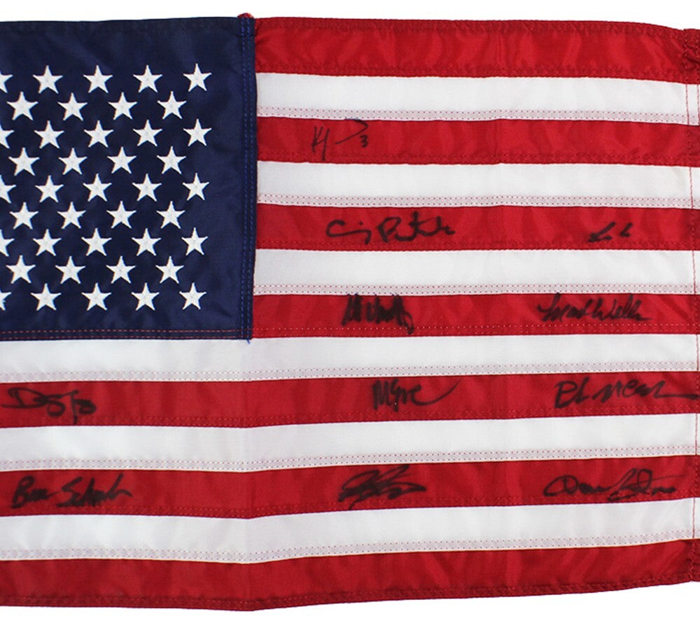 Multi-Signed Miracle on Ice USA Flag with 11 Signatures Including Mike ...