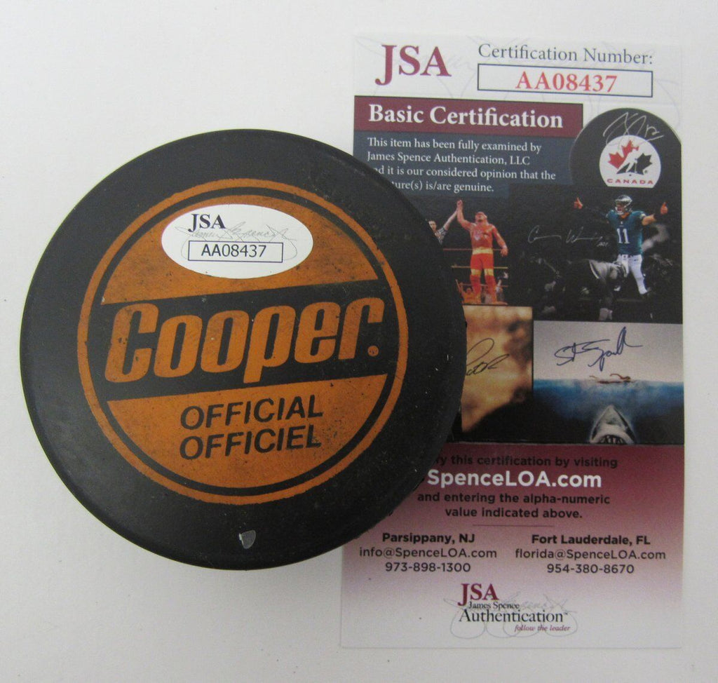 Bill Barber Flyers Autographed/Signed Cooper Official Logo Puck JSA 13 ...