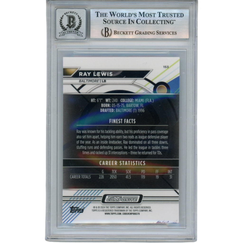Ray Lewis Autographed 23 Topps Composite Finest #153 Trading Card Beck ...