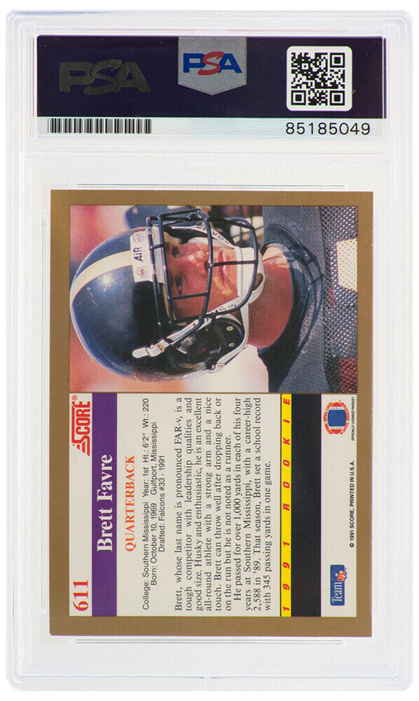 Brett Favre Signed 1991 Score Rookie Football Card #611 (PSA Slab/ Aut ...