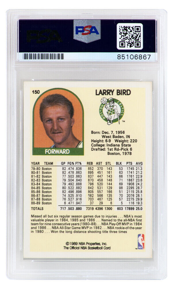 Larry Bird Signed Celtics 1989 NBA Hoops Basketball Card #150 - (PSA S ...