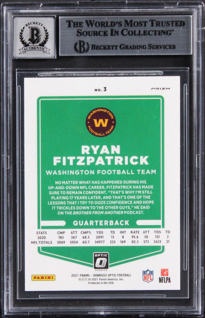 Commanders Ryan Fitzpatrick Signed 2021 Donruss Optic #3 Card Auto 10 ...