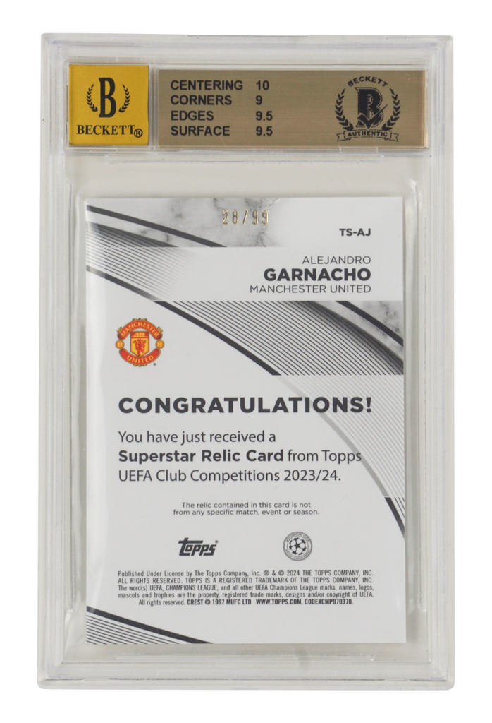 Alejandro Garnacho Signed 2023-24 Topps UCC Superstar Relics /99 - BGS ...