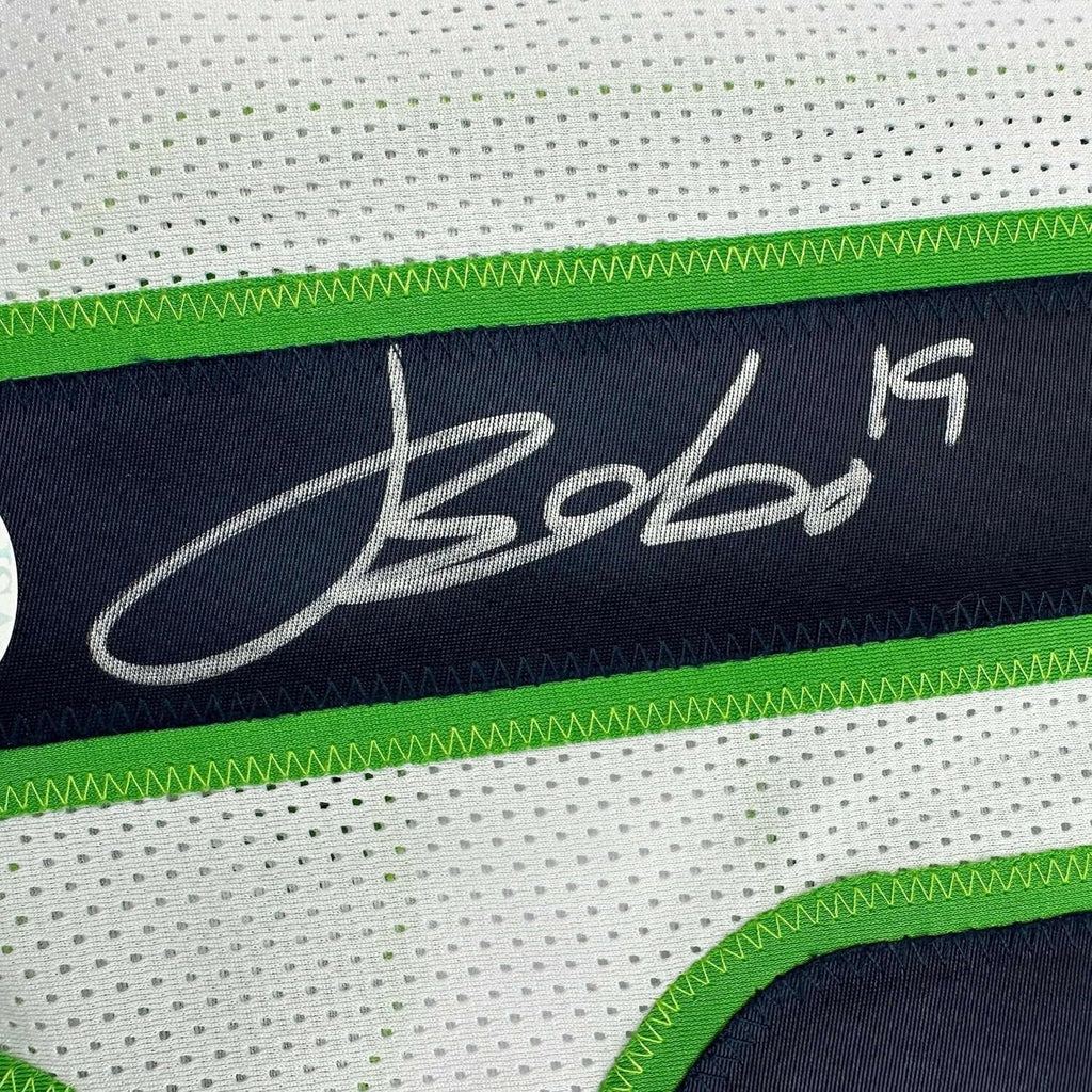 Framed Autographed/Signed Jake Bobo 35x39 Seattle White Football Jerse ...