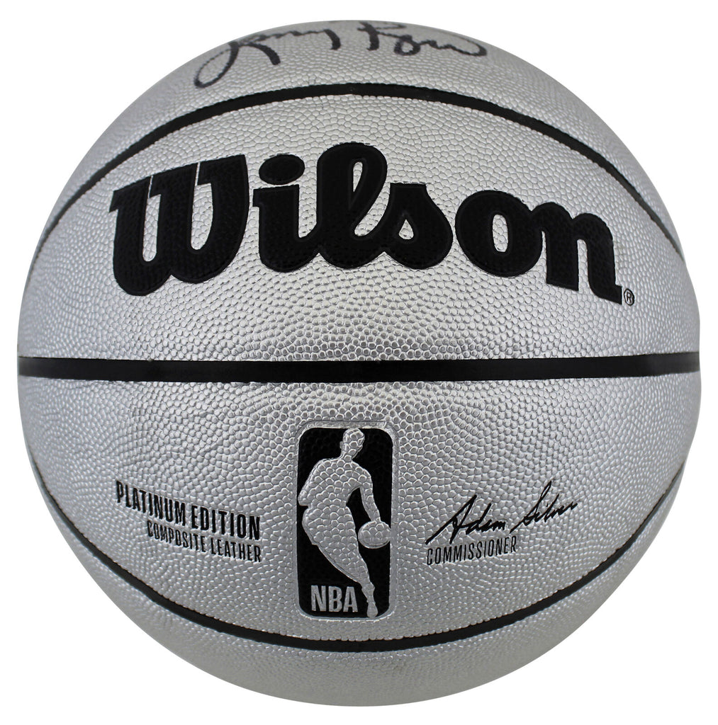 Magic Johnson & Larry Bird Signed Silver Wilson Basketball w/ Case BAS ...