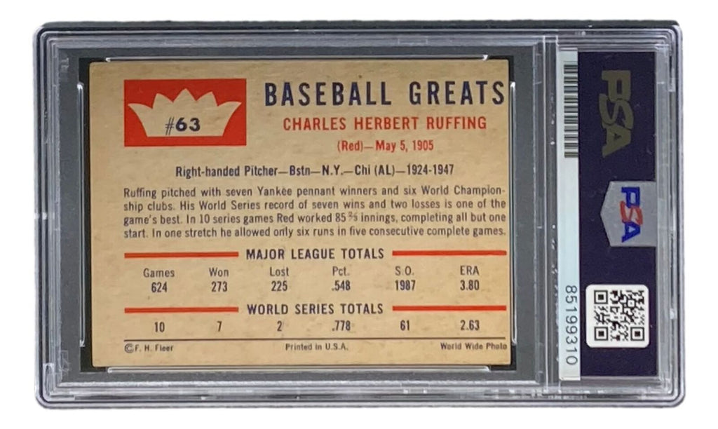 Red Ruffing Signed 1960 Fleer #63 New York Yankees Trading Card PSA/DN ...