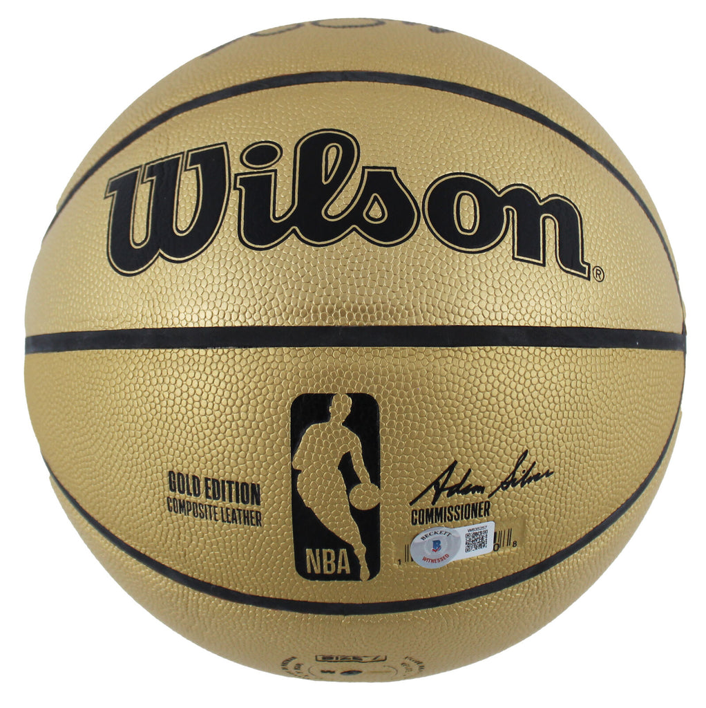 Magic Johnson & Larry Bird Signed Gold Wilson Basketball BAS Witnessed ...