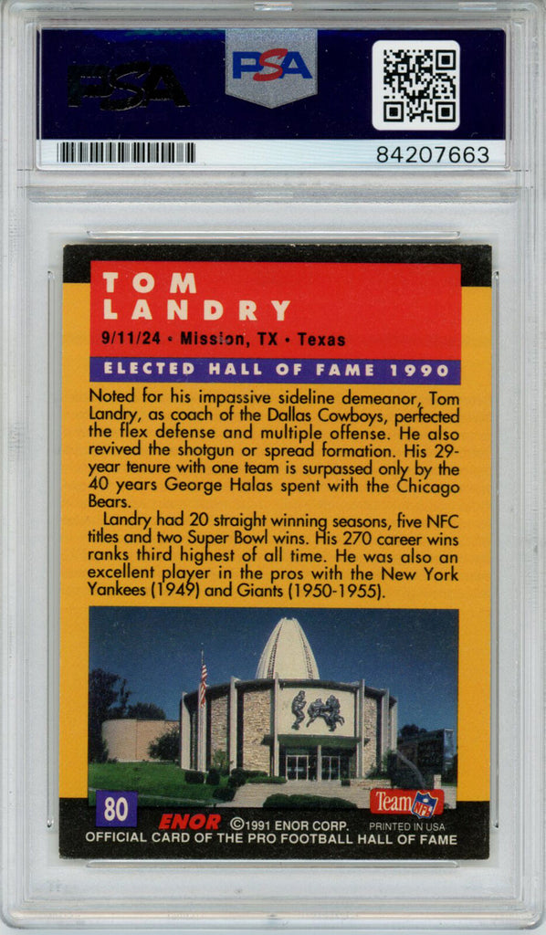 Tom Landry Autographed 1991 Enor Hall of Fame #80 Trading Card PSA Sla ...