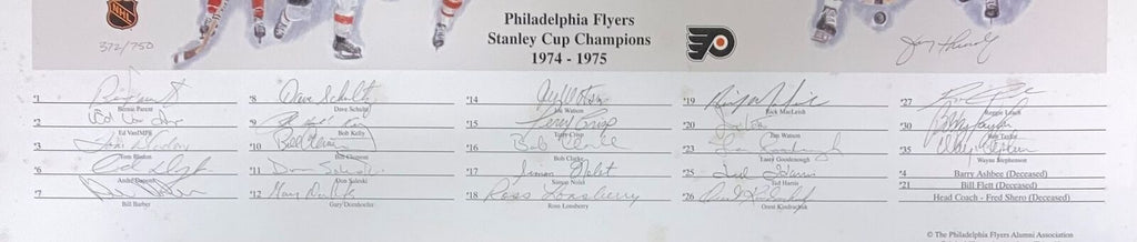 1974-75 Philadelphia Flyers (35) Team Signed Framed 18x30 Lithograph F ...