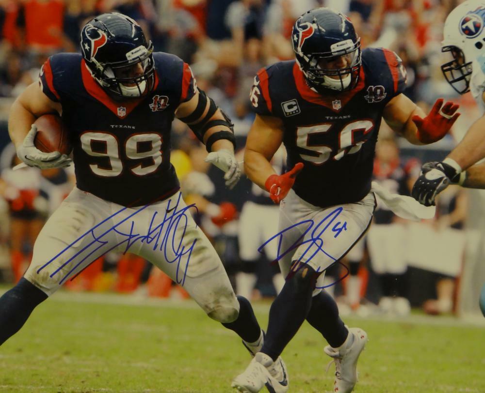 JJ Watt Brian Cushing Autographed Texans 16x20 Against Titans Photo- J ...