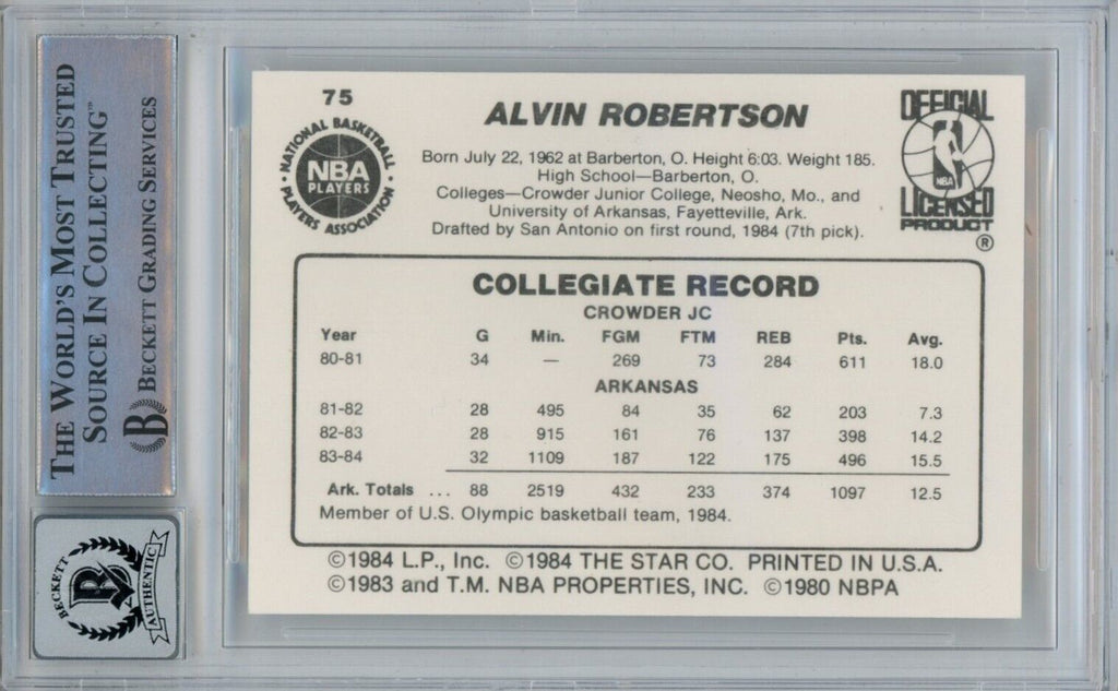 Alvin Robertson Autographed 1984-85 Star 75 Trading Card Beckett 47157 ...