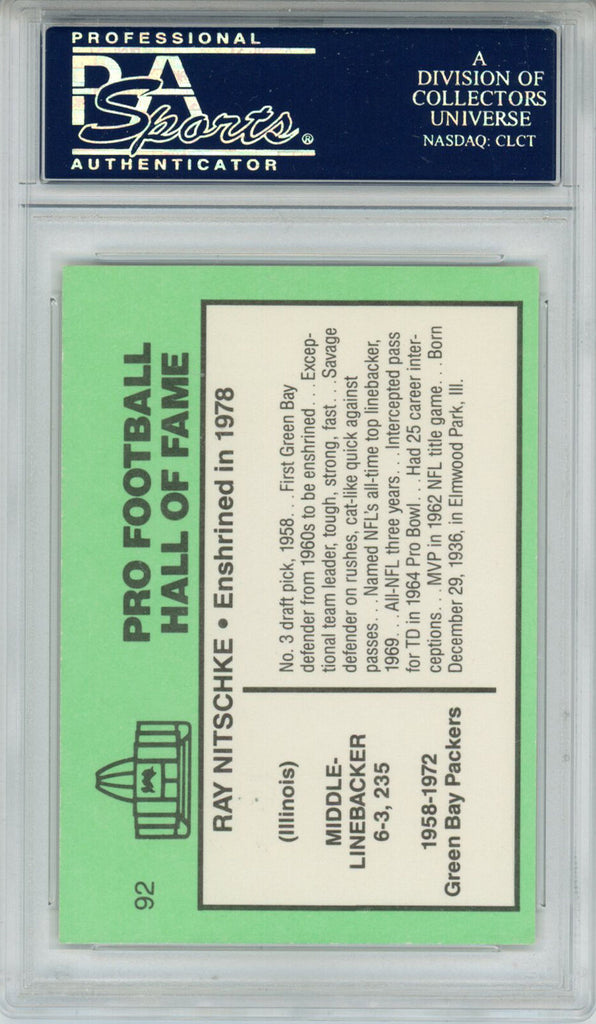 Ray Nitschke Autographed 1985 Football Immortals #92 Trading Card PSA ...