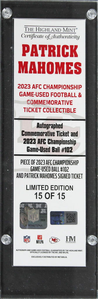 Patrick Mahomes Signed 2023 AFC Champ Replica Ticket w/ GU Ball Swatch ...