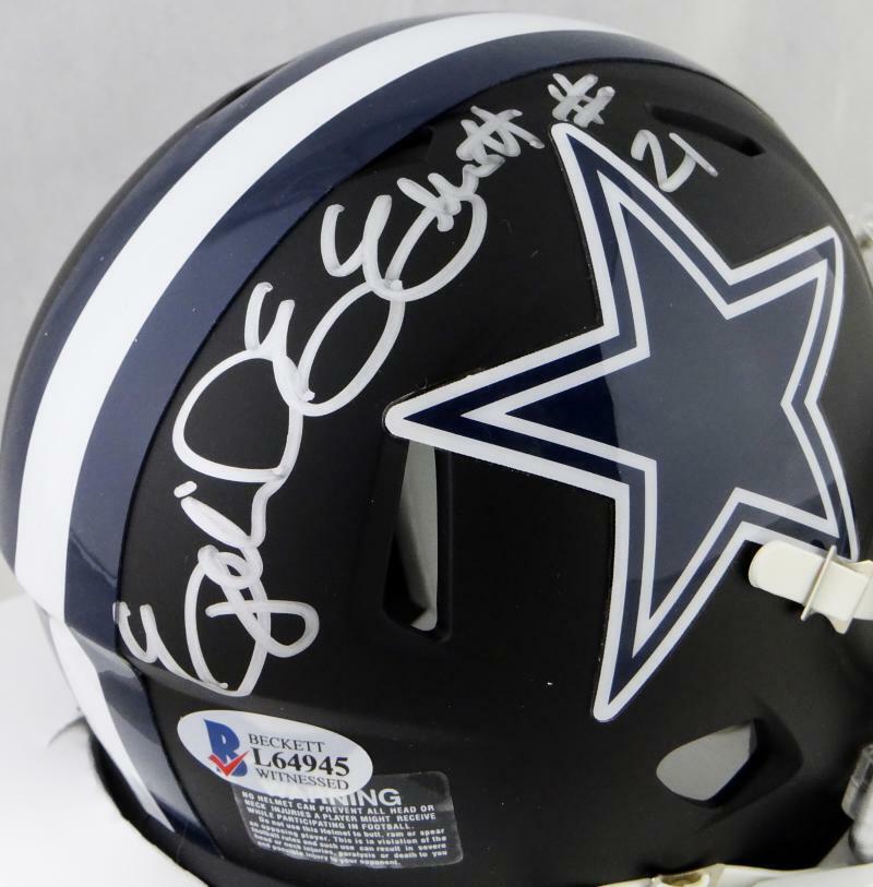 Ezekiel Elliott Autographed Cowboys Flat Black Mini Helmet- Beckett Au ...