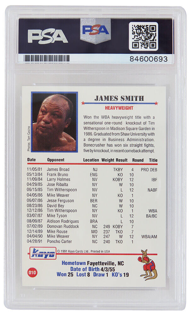 James Smith Autographed 1991 Kayo Boxing Card #10 w/Bonecrusher - (PSA ...