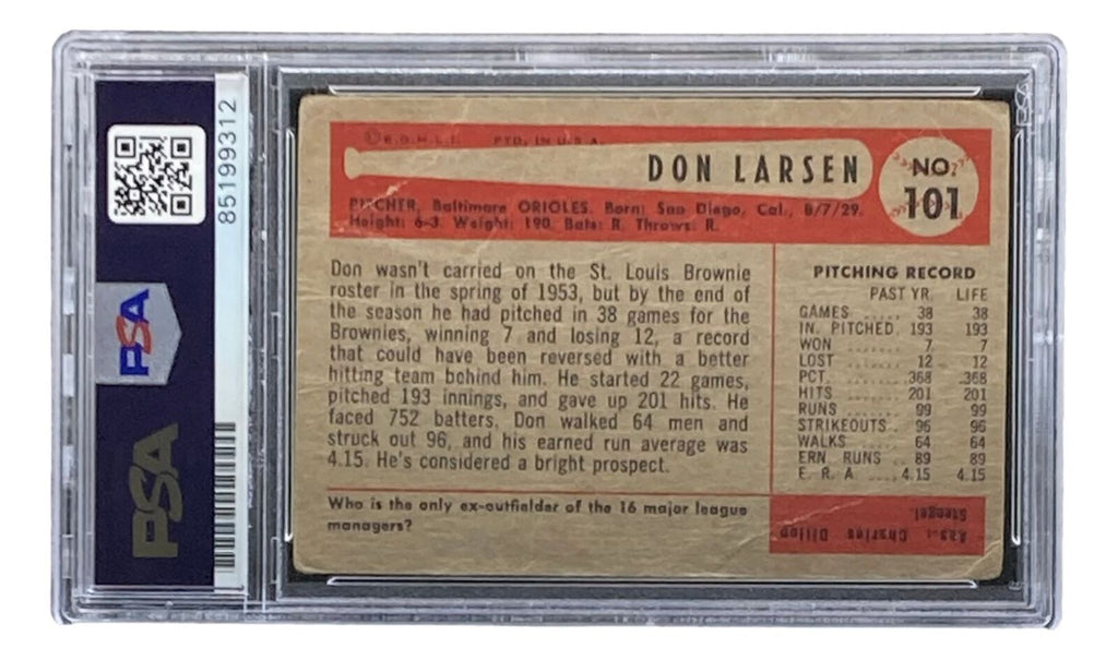 Don Larsen Signed 1954 Bowman #101 Baltimore Orioles Rookie Card PSA/D ...