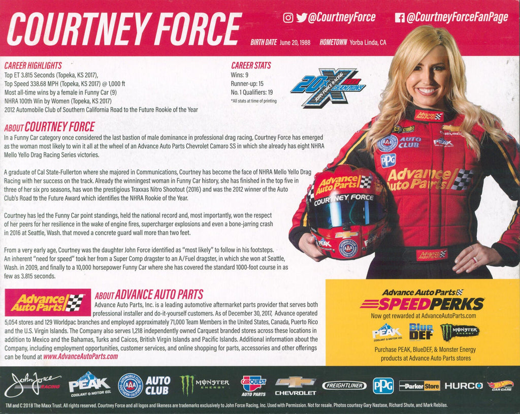 Courtney Force Authentic Signed 8x10 Cardstock Photo Autographed BAS ...