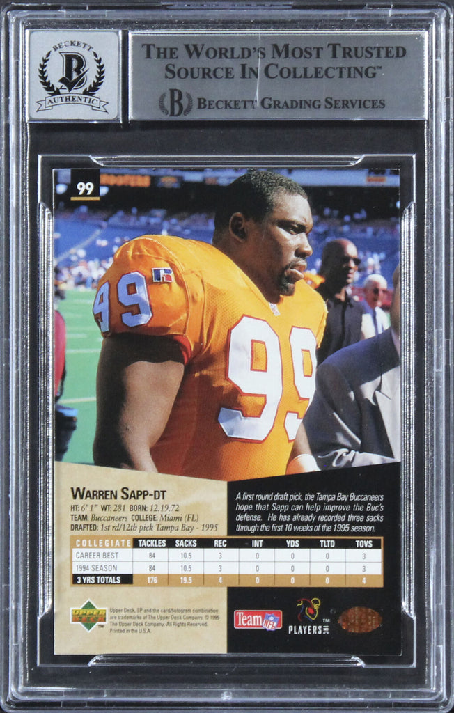 Buccaneers Warren Sapp "HOF 13" Signed 1995 SP #99 Rookie Card Auto 10 ...
