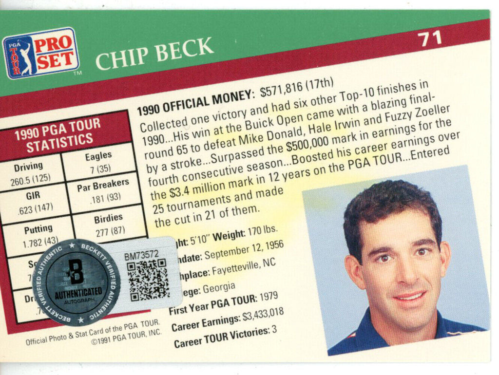 Chip Beck Autographed 1991 Pro Set #71 Trading Card Beckett 44834 ...