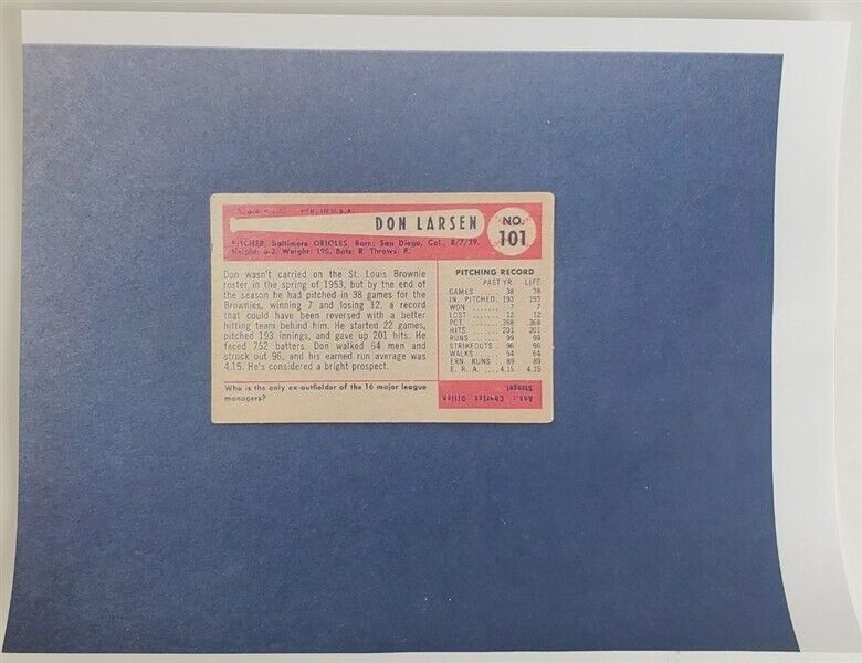Don Larsen Signed New York Yankee Matted with 1954 Bowman Baseball Car ...