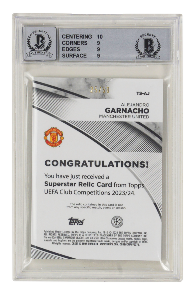 Alejandro Garnacho Signed 2023-24 Topps UCC Superstar Relics /50 - BGS ...